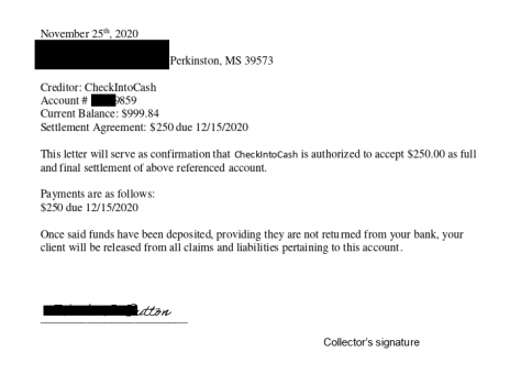 Settlement Letter With Check Into Cash: Client Saved 75%