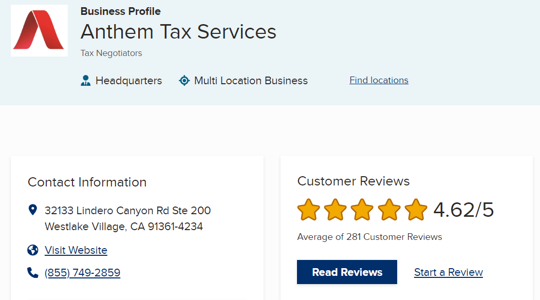 Anthem Tax Services Reviews: Is It Legit? - CuraDebt