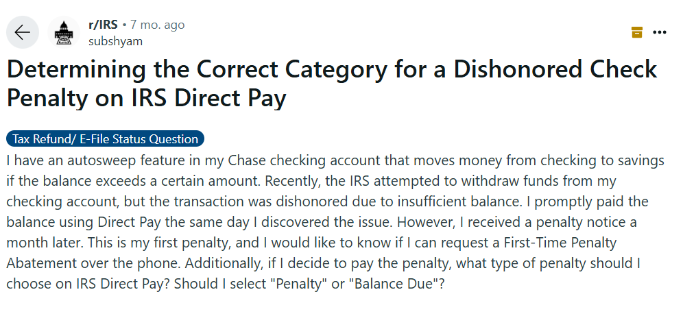 Understanding The IRS Dishonored Check Penalty - CuraDebt