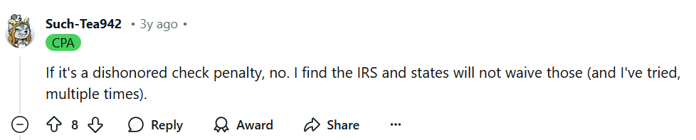 Understanding The IRS Dishonored Check Penalty - CuraDebt